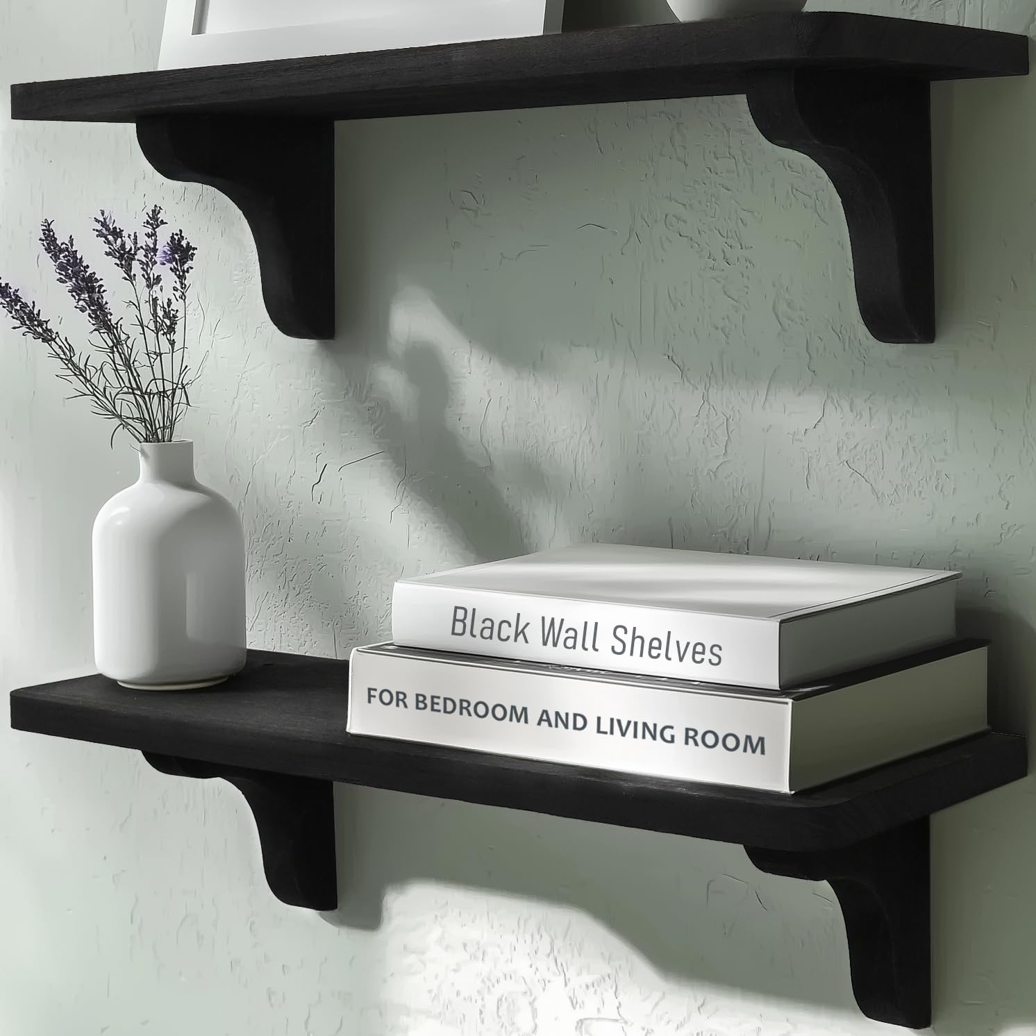 Amazon.com: Real Wood Black Wall Shelves - 17 inch (2 Pack) - Easy to ...