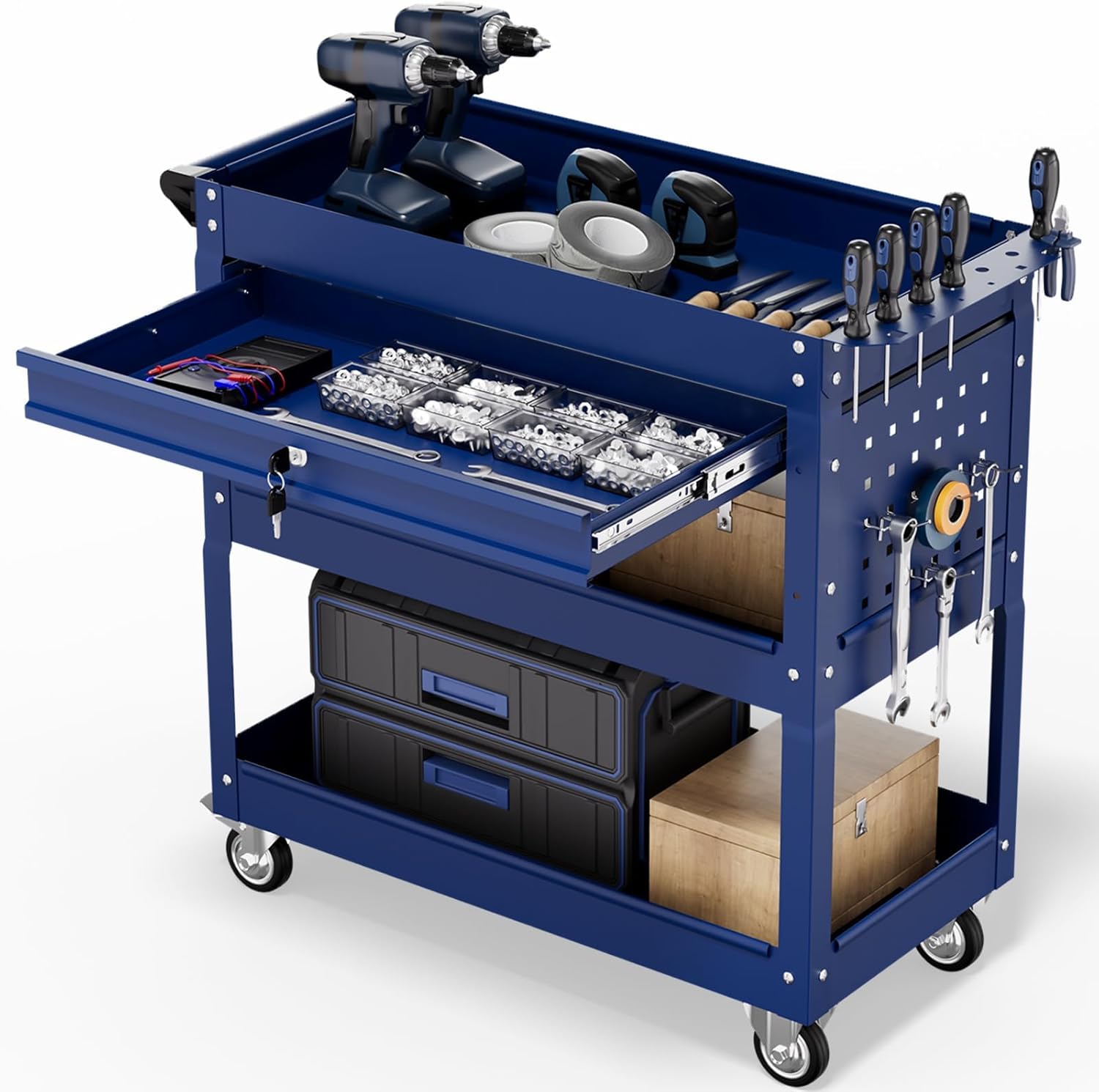 Amazon.com: Wanmwill 3-Tier Rolling Tool Cart, Heavy-Duty Tool Storage ...