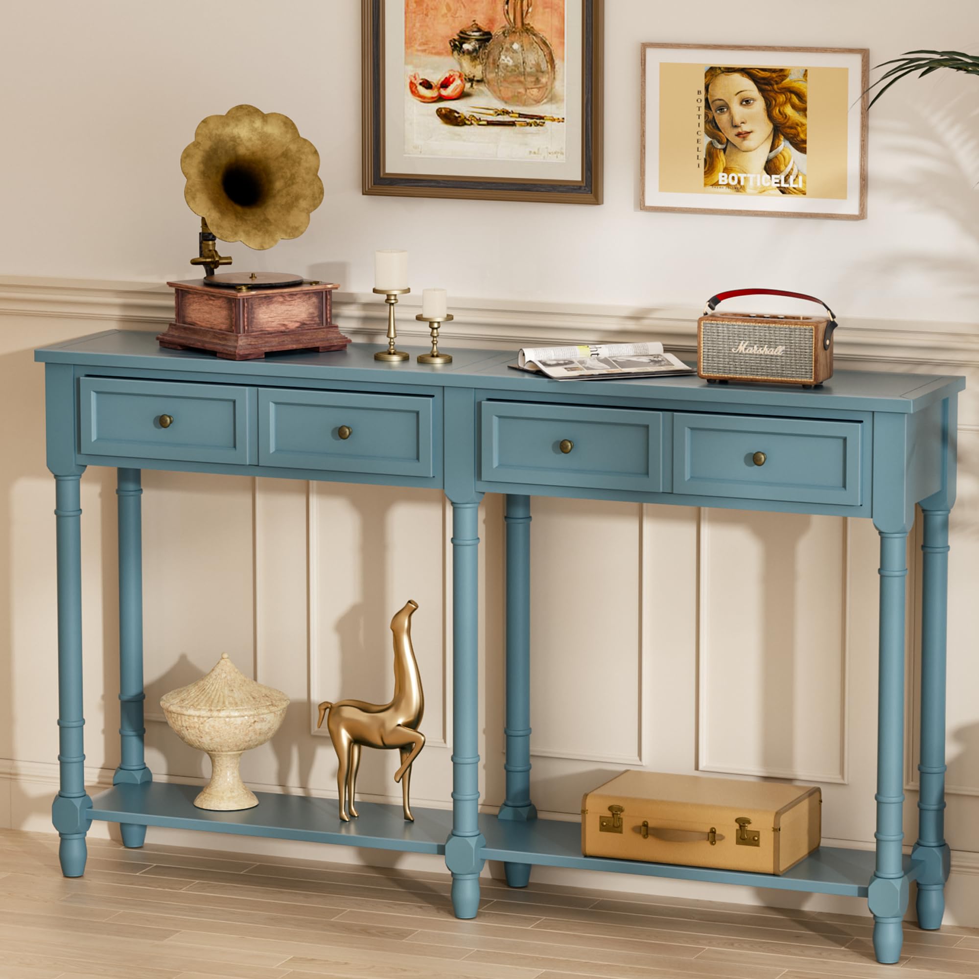 Amazon.com: ROOMTEC 58" Sofa Farmhouse Console Table w/Storage Shelves ...