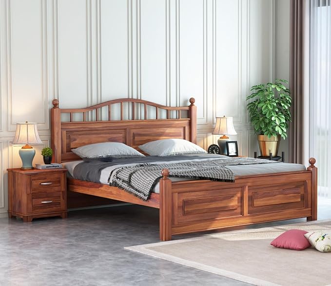 MURARAKA ART King Size Cot Without Storage - Solid Wood King Bed ...