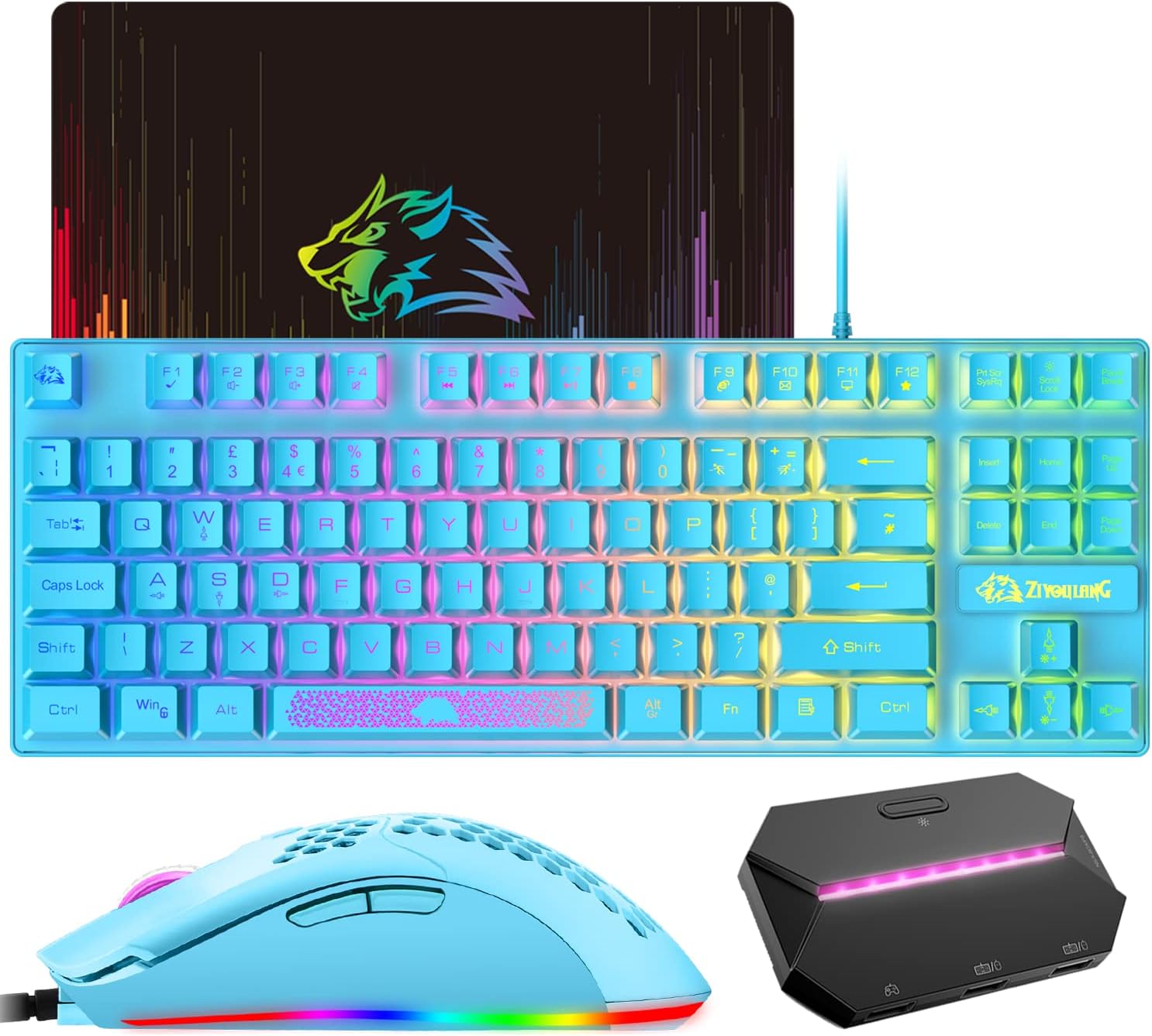 Gaming Keyboard Mouse, Plug & Play, with Adapter/Converter, RGB Backlit ...
