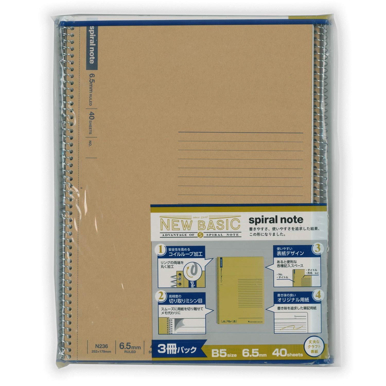 Maruman Spiral Note BASIC (B5), Ring Binding, 40 Sheets / 80 Pages, 6 ...