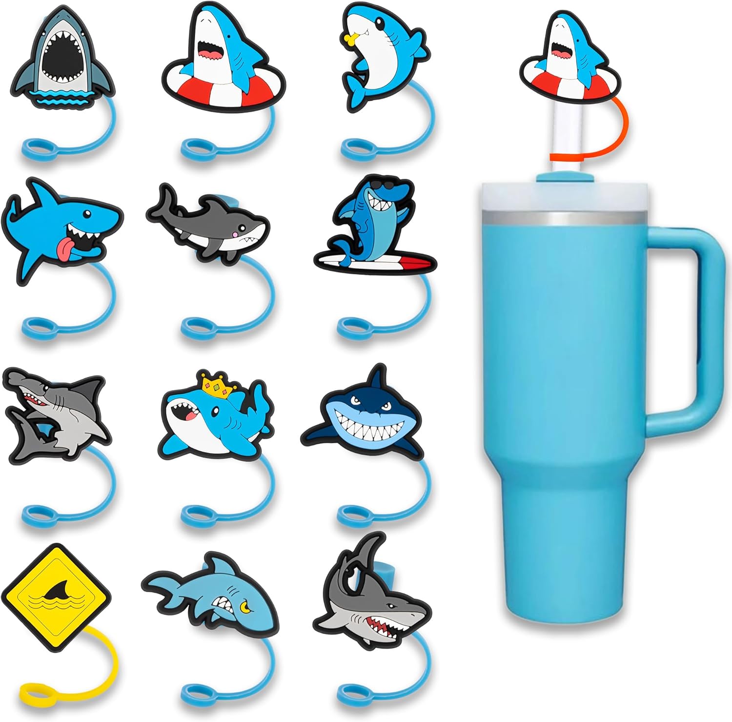 Amazon.com: SODWINCO 12PCS Shark Straws Cover Cap Silicone for Tumbler ...