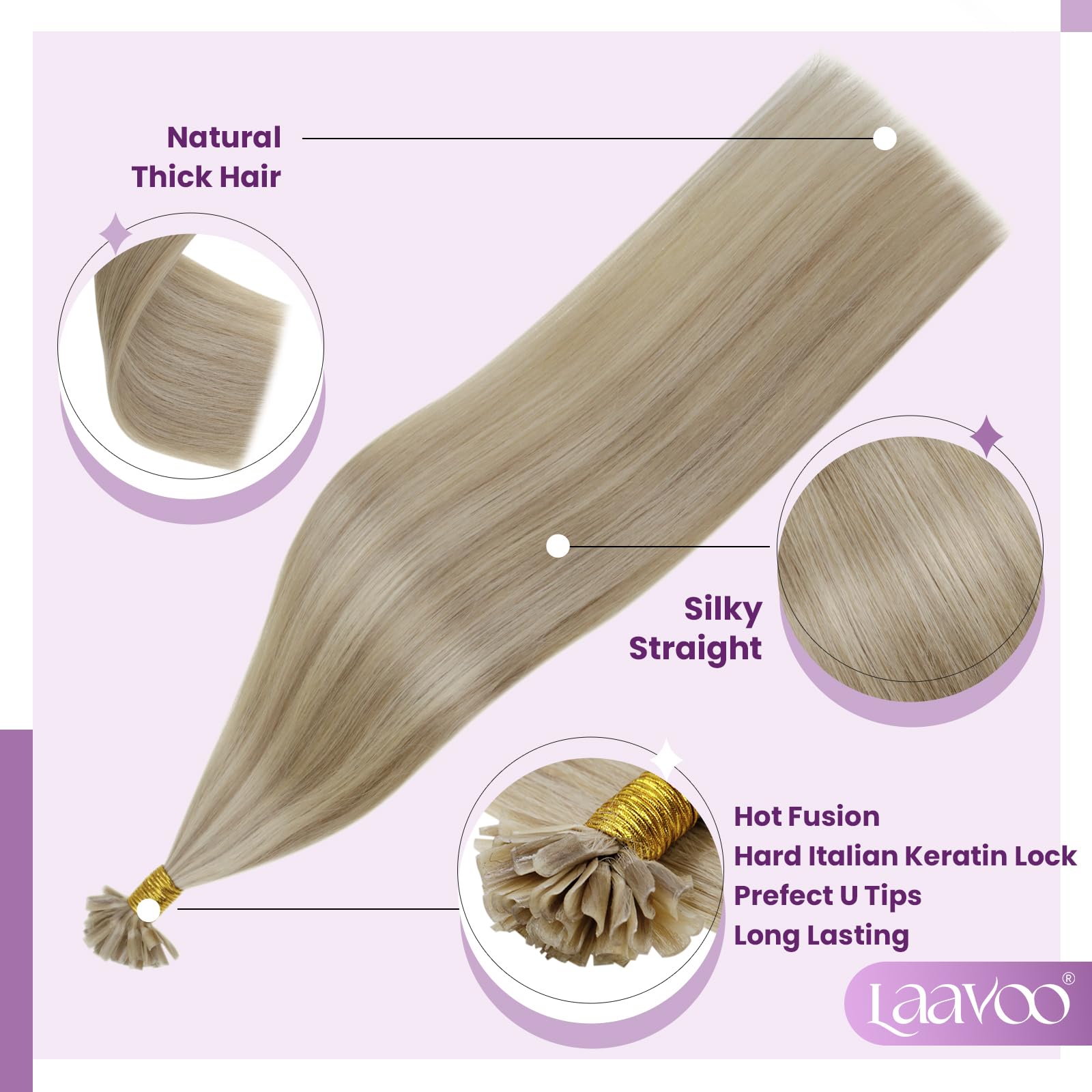 LaaVoo U Tip Hair Extensions Real Human Hair Light Blonde with Golden ...