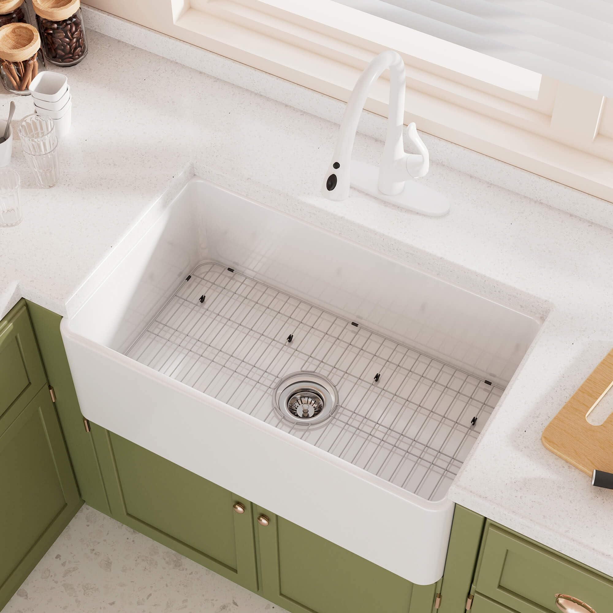 Mondawe 30 inch Farmhouse Kitchen Sinks, Fireclay White Farm Sink ...