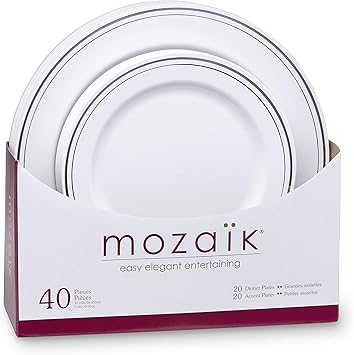 Amazon.com: Mozaik Premium Plastic Silver Banded Plate Set, 40 pieces