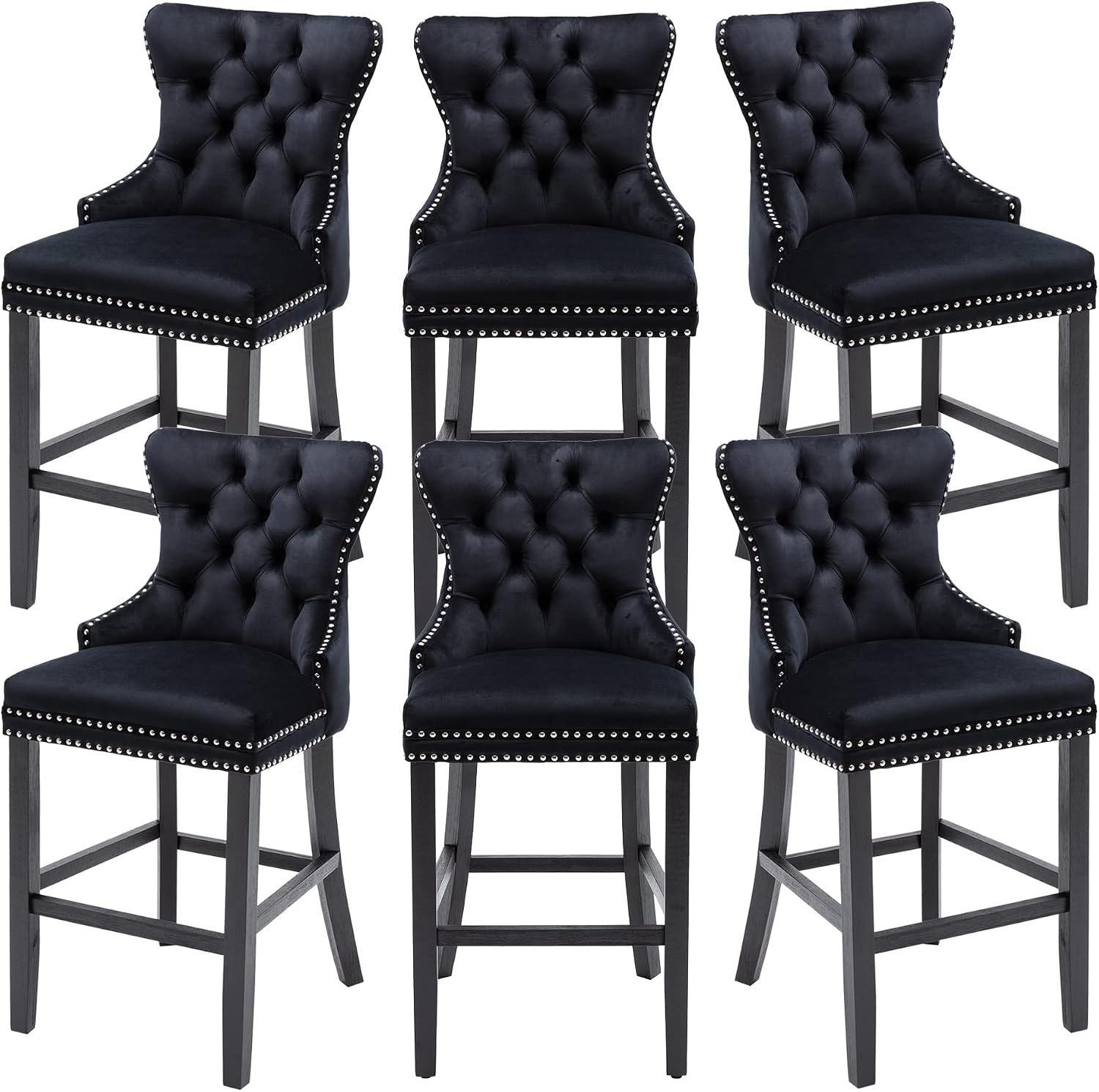 Amazon.com: GOOLON Bar Stools Set of 6, Velvet 26" Counter Height ...