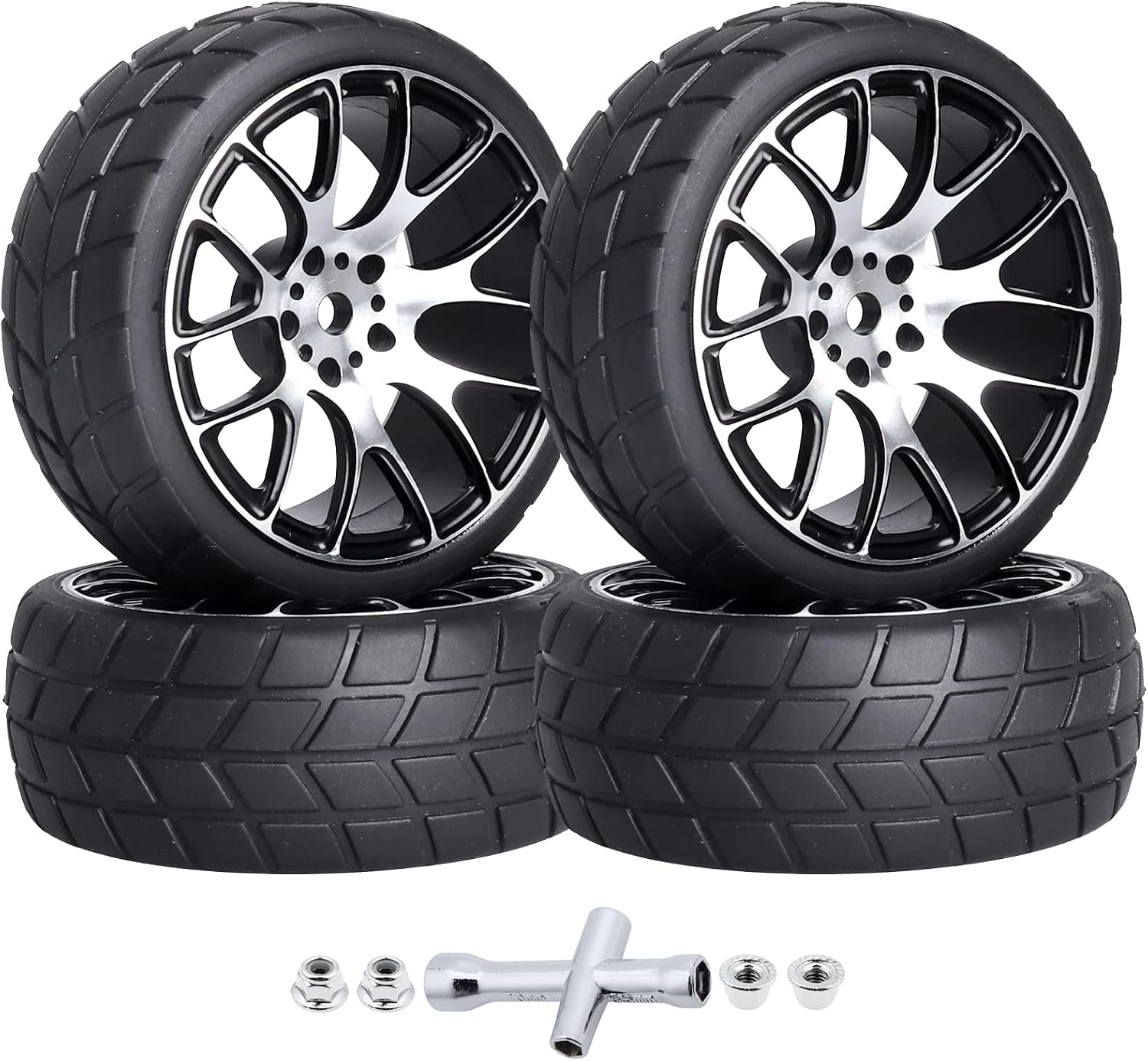 Amazon.com: Hobbypark Glued Aluminum OD 2.55" 12mm Hex Wheels & Rubber ...