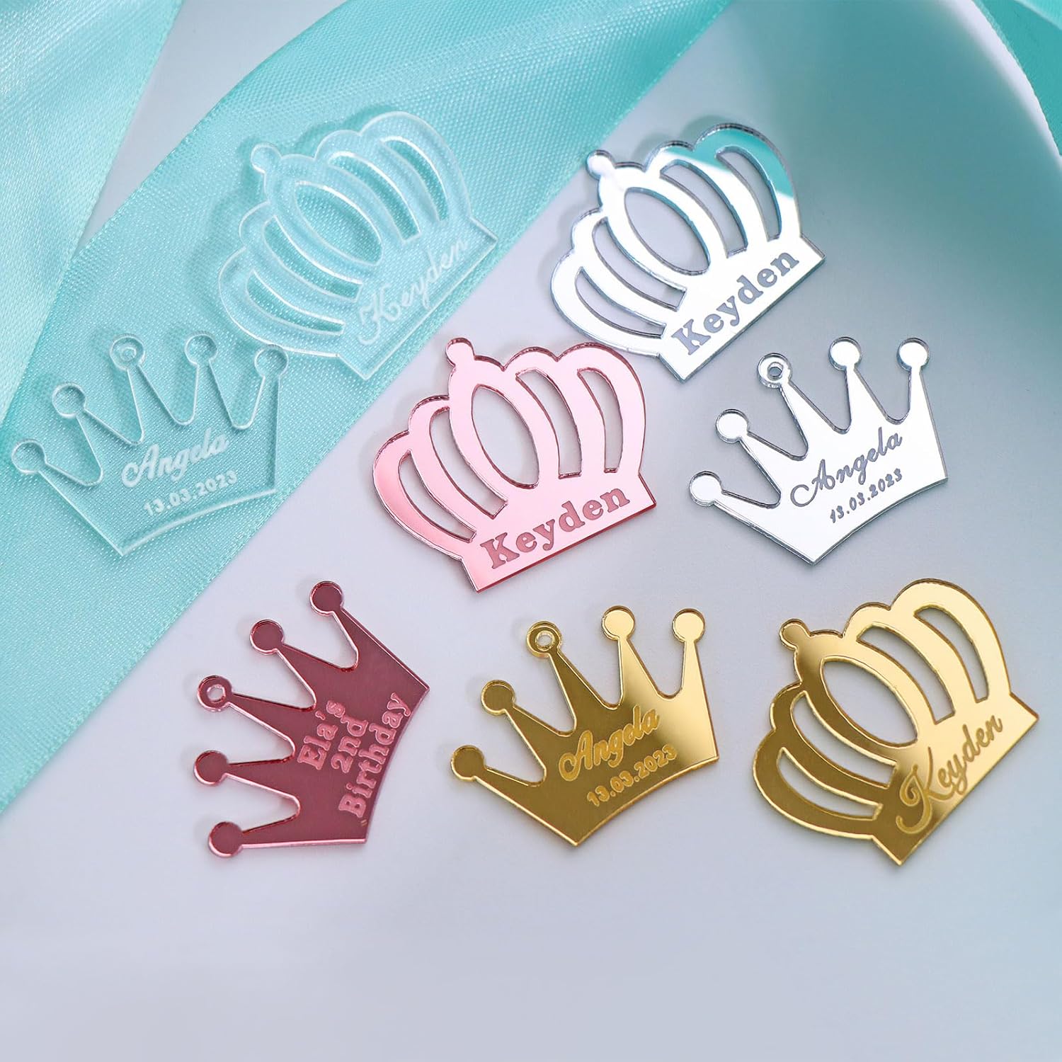Amazon.com: 30Pcs Personalized Acrylic Crown Name Tags,Custom Mirror ...
