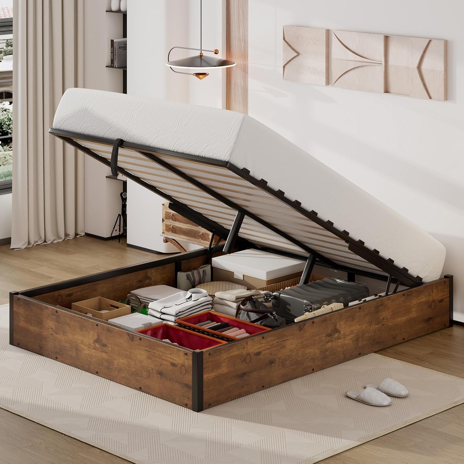 Amazon.com: YUMPIE Queen Size Lift-Up Storage Platform Bed Frame, Metal ...