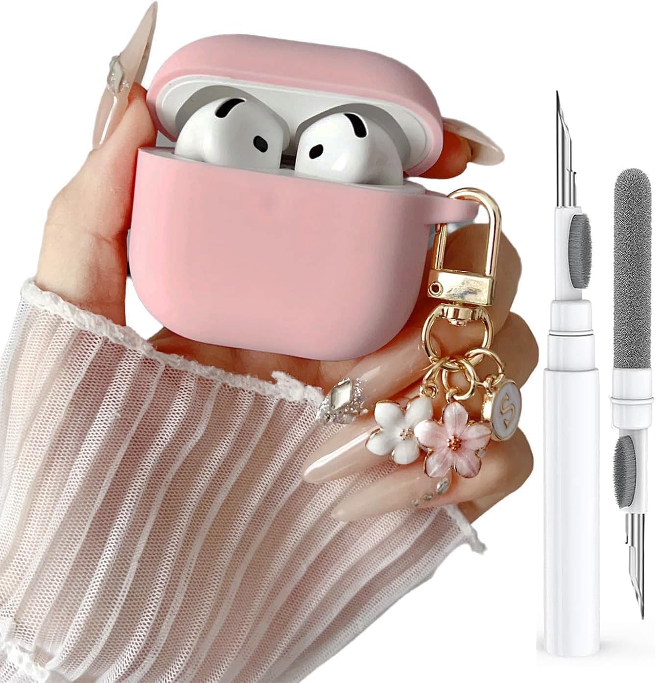 Amazon.com: Cute Pink Case for Airpods 4 Cover for Girl Women with Pom ...