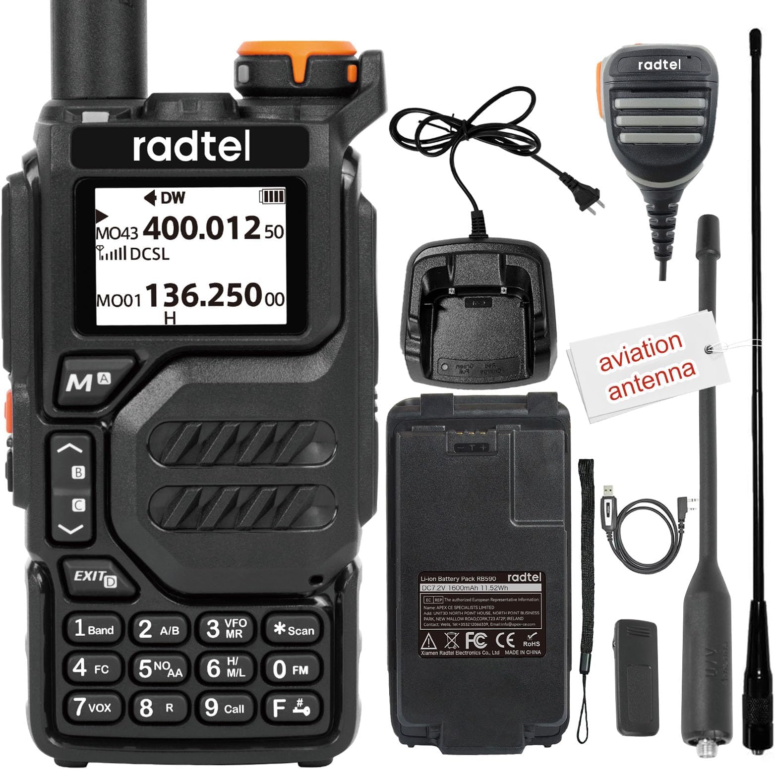 Amazon.com: Radtel RT-590 Tri-Band Radio Air Band Receive Two-Way Radio ...