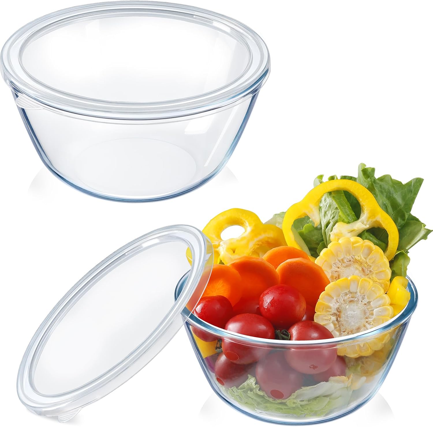 NUTRIUPS 2 Piece Glass Mixing Bowl Set Clear Prepare Mixing Bowl Set ...