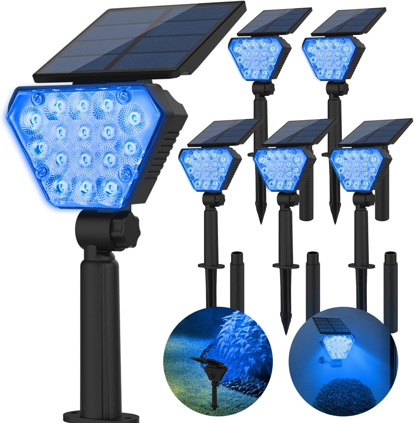 T-SUN Solar Spot Lights Outdoor 6Packs Blue Solar Spotlights Landscape ...