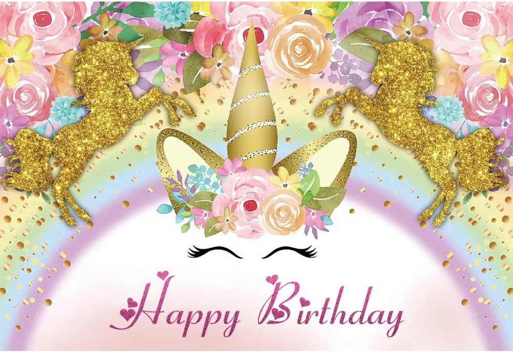 Amazon.com : Unicorn Backdrop for Girls Birthday Party Watercolor ...