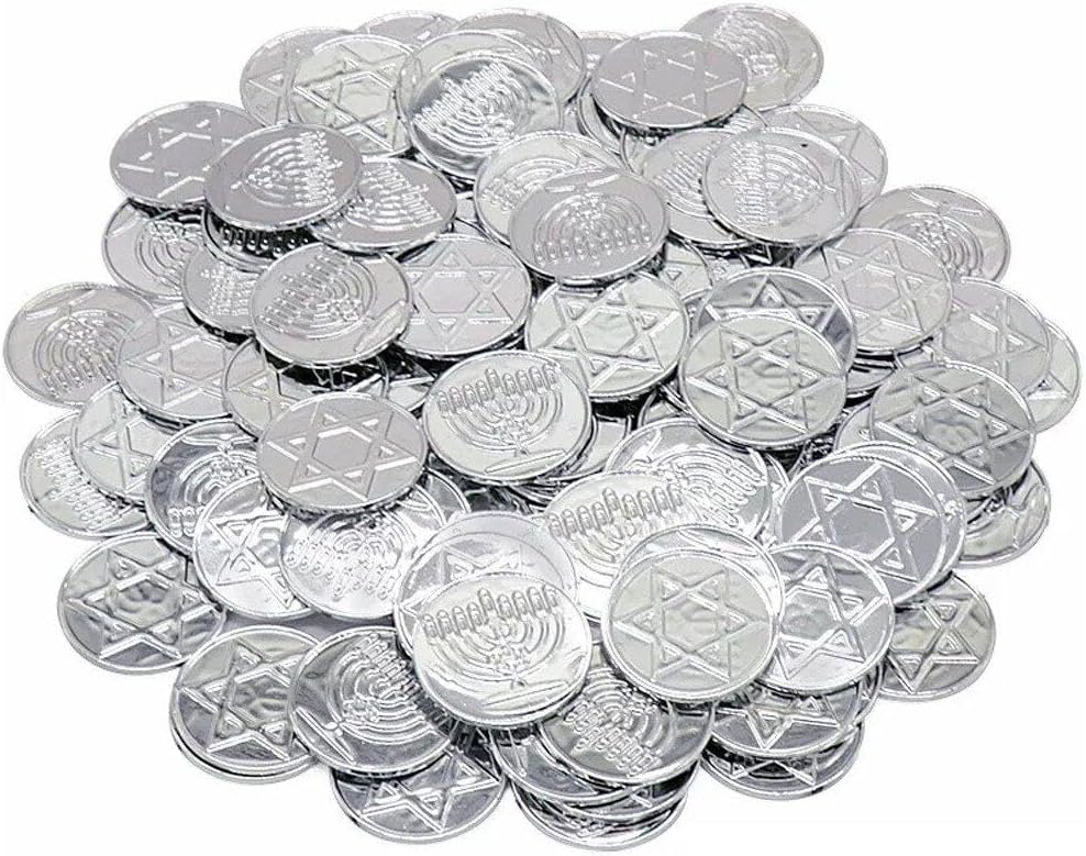 100pcs Hanukkah Coins with Silver Plated Hanukkah Gelt Coins Plastic ...