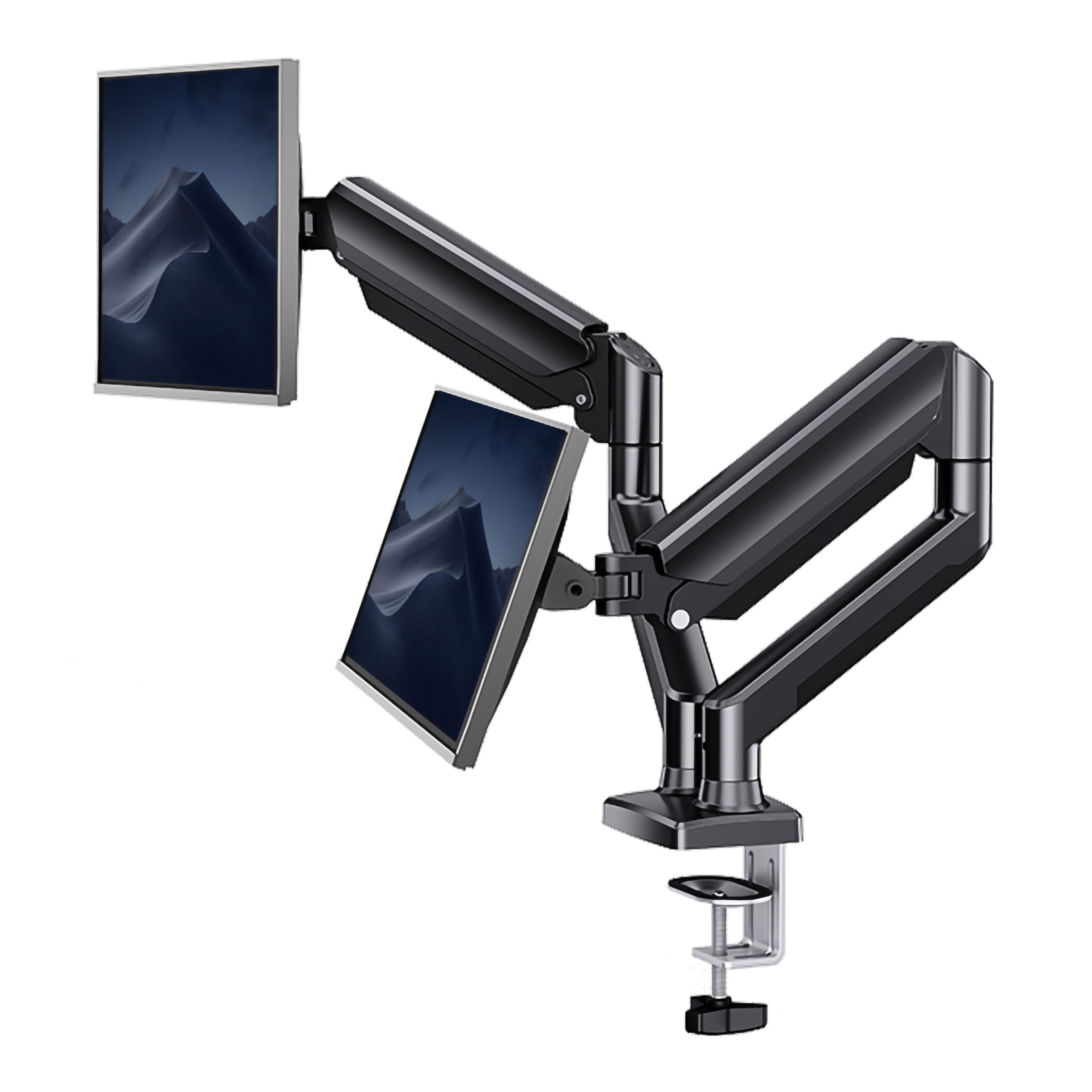 Dual Monitor Stand - Height Adjustable Gas Spring Double Arm Monitor ...