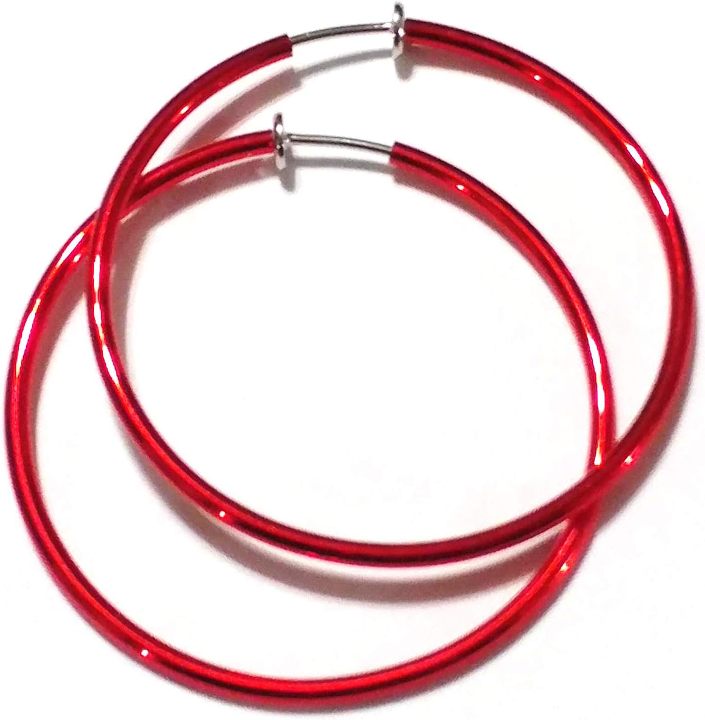 Amazon.com: Clip-on Earrings Red Hoop Earrings Simple Thin 2 inch Hoop ...