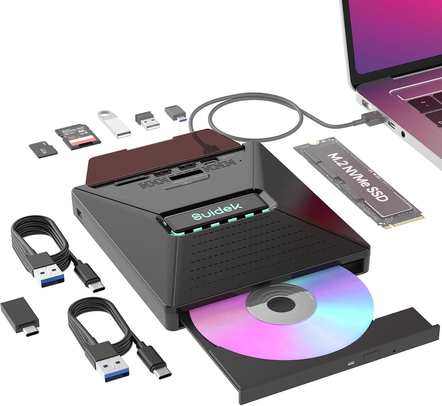SUIDEK External CD Drive, 7 in 1 USB C Portable External DVD CD Drive ...