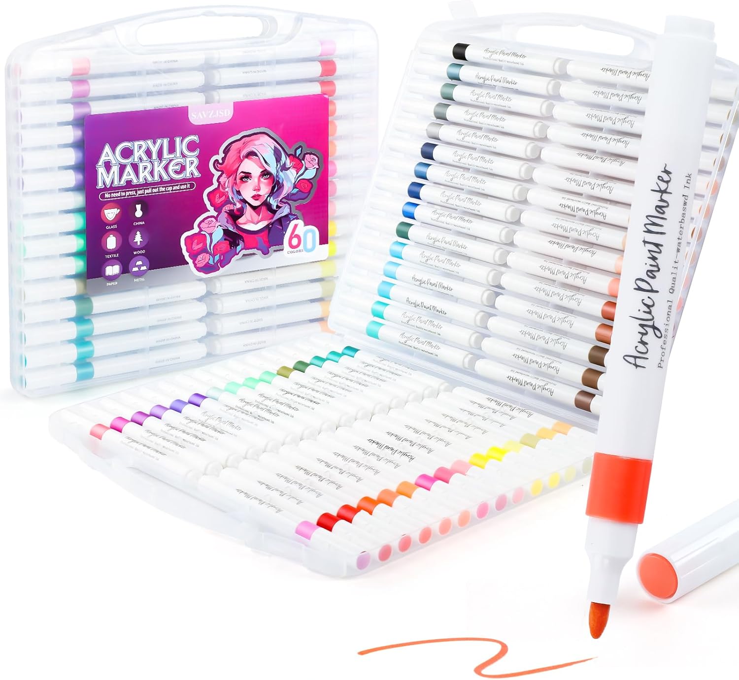 Amazon.com: SAVZJSD 60 Colors Acrylic Paint Markers, 2mm Tip Acrylic ...