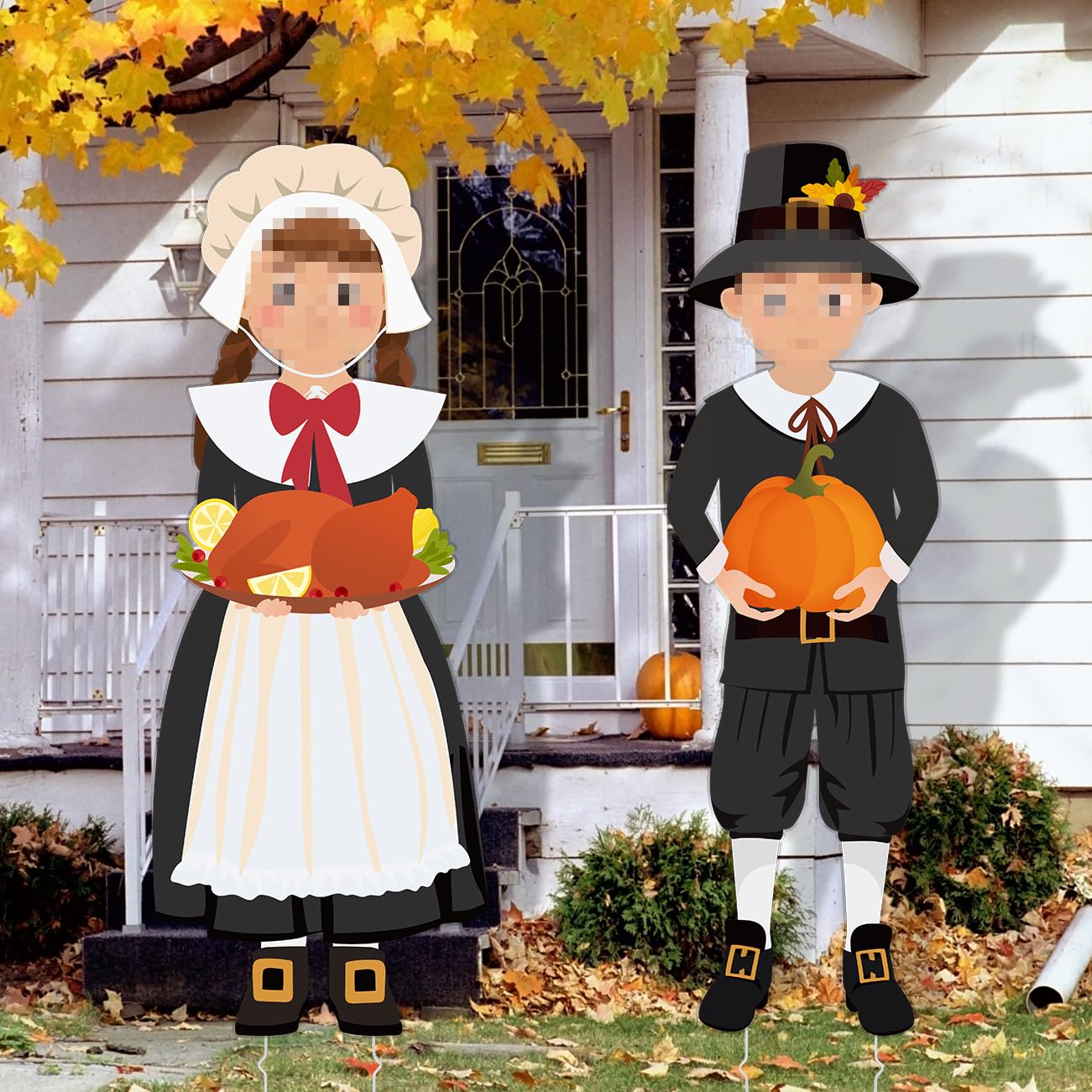 Amazon.com : Thanksgiving Pilgrim Boy and Girl Yard Sign Fall ...