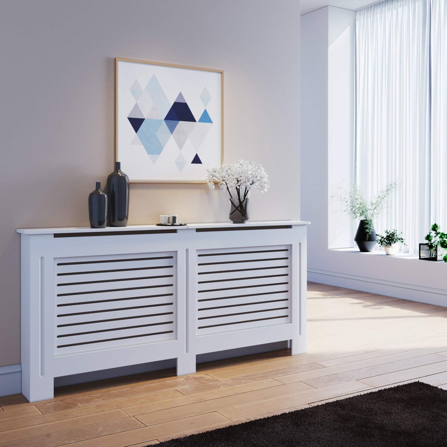 ELEGANT Radiator Cover Horizontal Slat Radiator Shelve White Painted ...