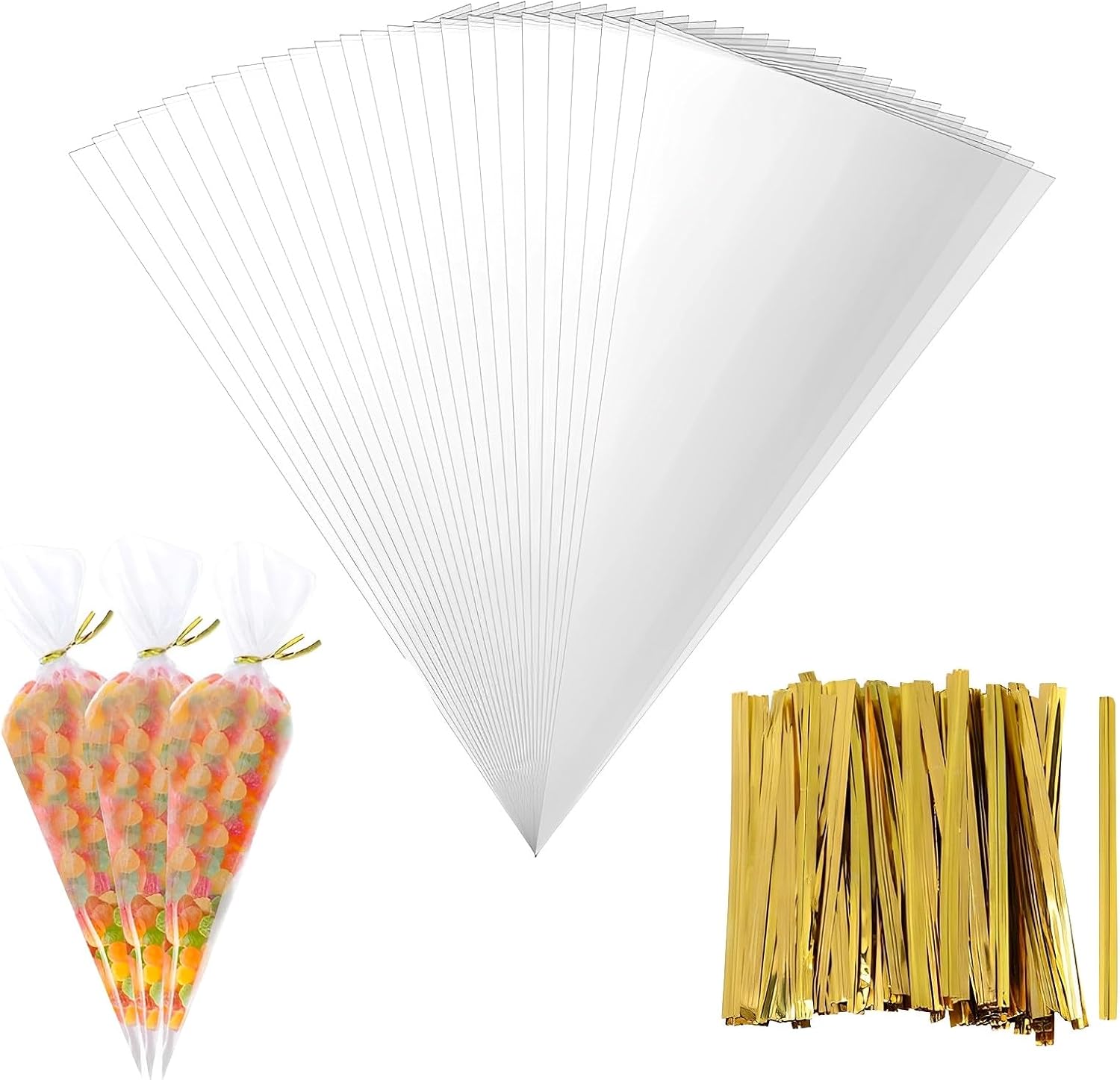 Amazon.com: Dxlam 100 Pcs Cone Cellophane Bags, 6x12 Inches Clear ...