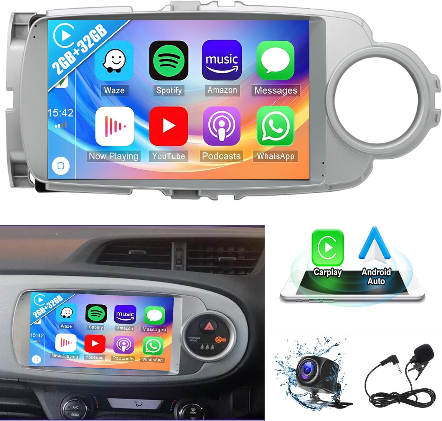 2G+32G Android 13 Car Stereo for Toyota Yaris 2012-2017 with Wireless ...