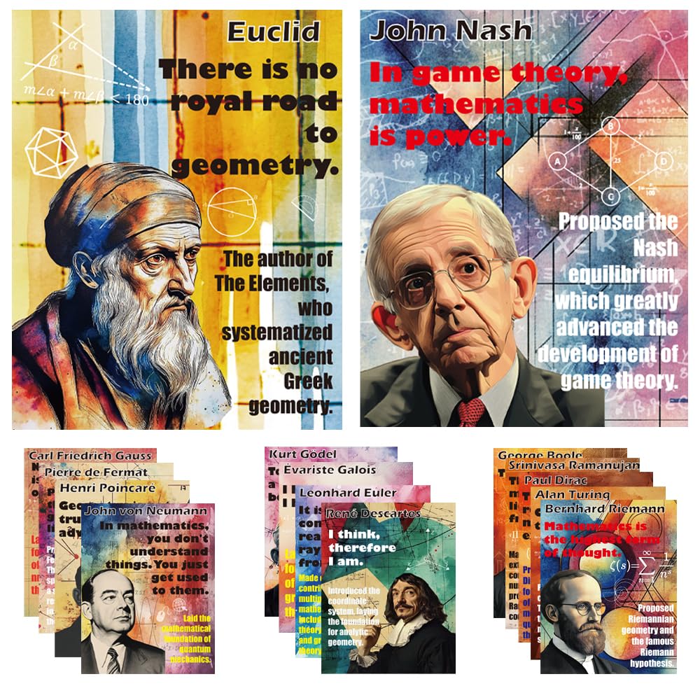 Amazon.com : 1step2dream 15Pcs Mathematician Posters Classroom Decor ...