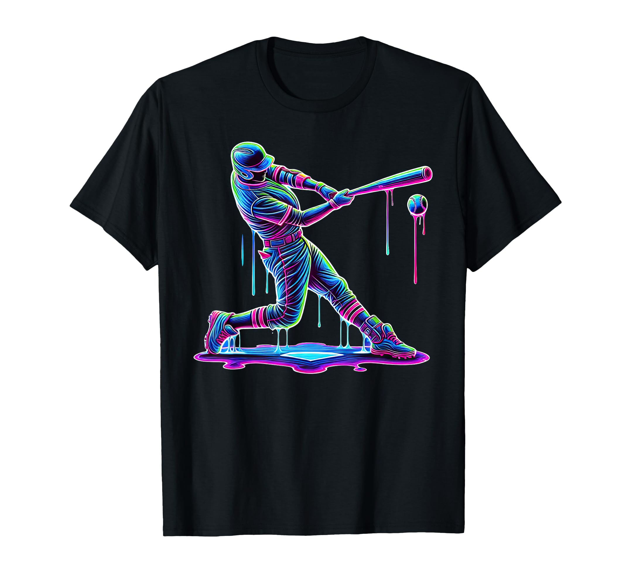 Amazon.com: Ice Cream Drip Baseball Bat Baseball Player T-Shirt ...