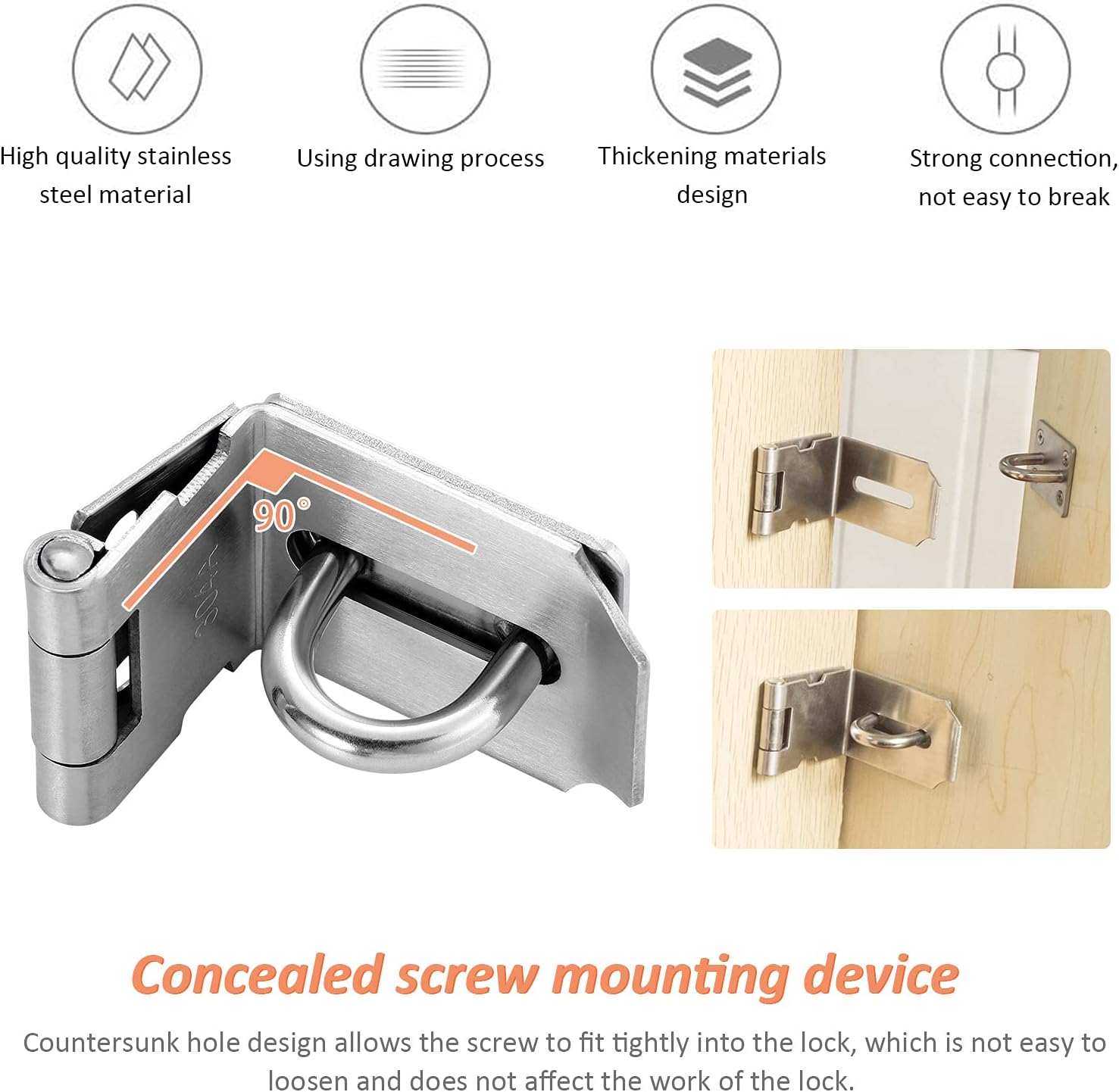 Booramy 4 Pack 3 Inch Right Angle Padlock Hasp, Stainless Steel Heavy ...