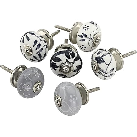 Perphin Vintage Blue Cabinet Knobs 10 Pack Glazed Ceramic Round Knobs for Dresser Drawer ...
