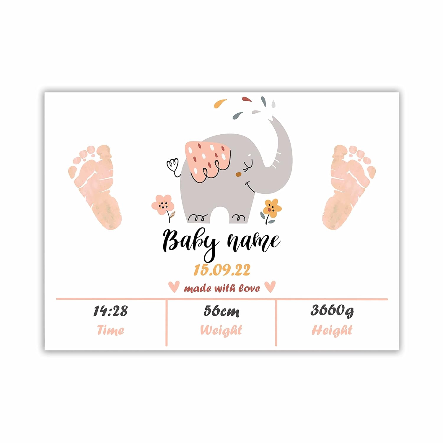 Amazon.com : Hospital Birth Certificate | 8" x 11" Pink Elephant Theme ...