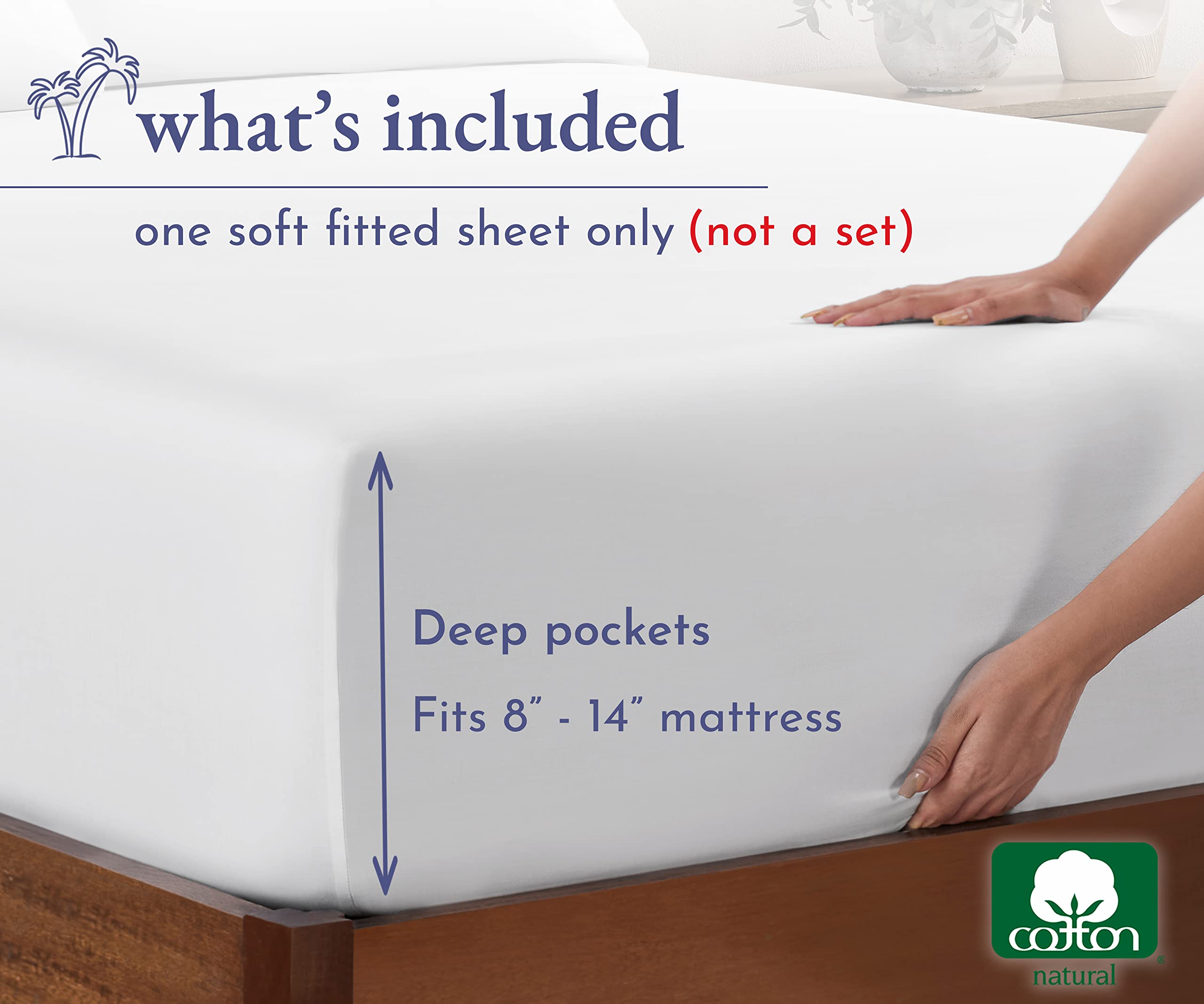 100% Cotton Fitted Sheet Queen Size, Deep Pocket, Durable Sateen, All ...