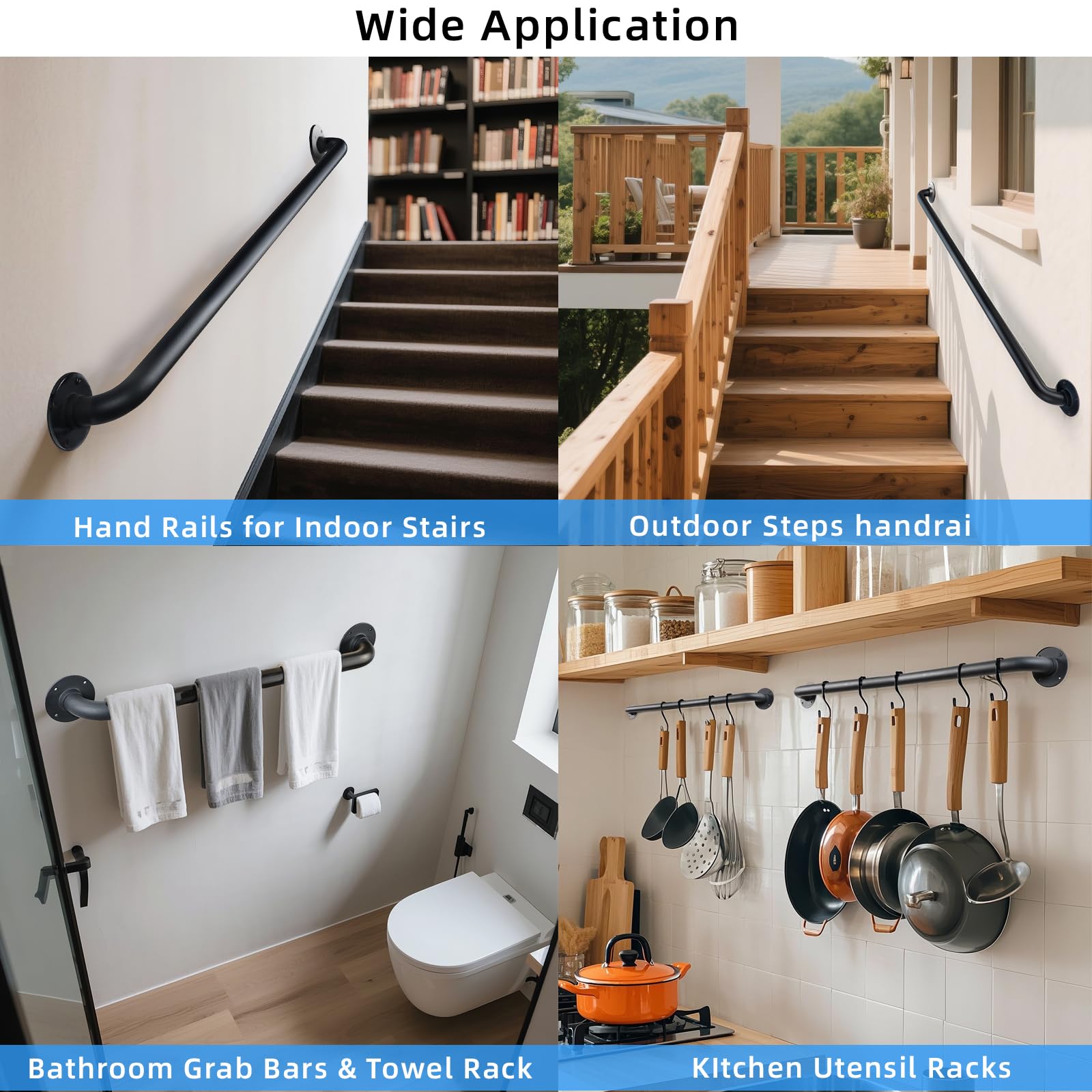 Snapklik.com : 45 Inch Black Wall Mount Hand Rails For Indoor Stairs ...
