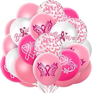 Amazon.com: 60 Pieces Breast Cancer Awareness Ribbon Balloons Breast ...
