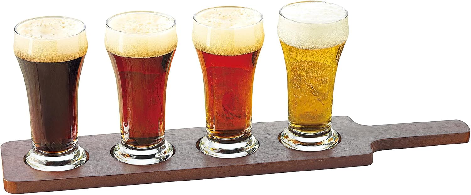 Libbey Craft Brews Beer Flight Glass Set with Wood Carrier, 4 Glasses ...