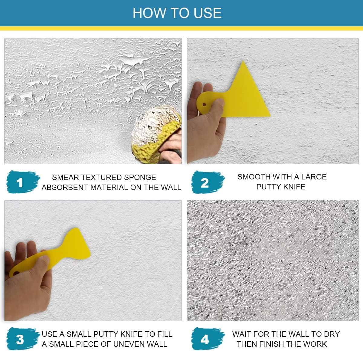 DOERDO 2 Pieces Knockdown Texture Sponge with 2 Pieces Scrapers for ...