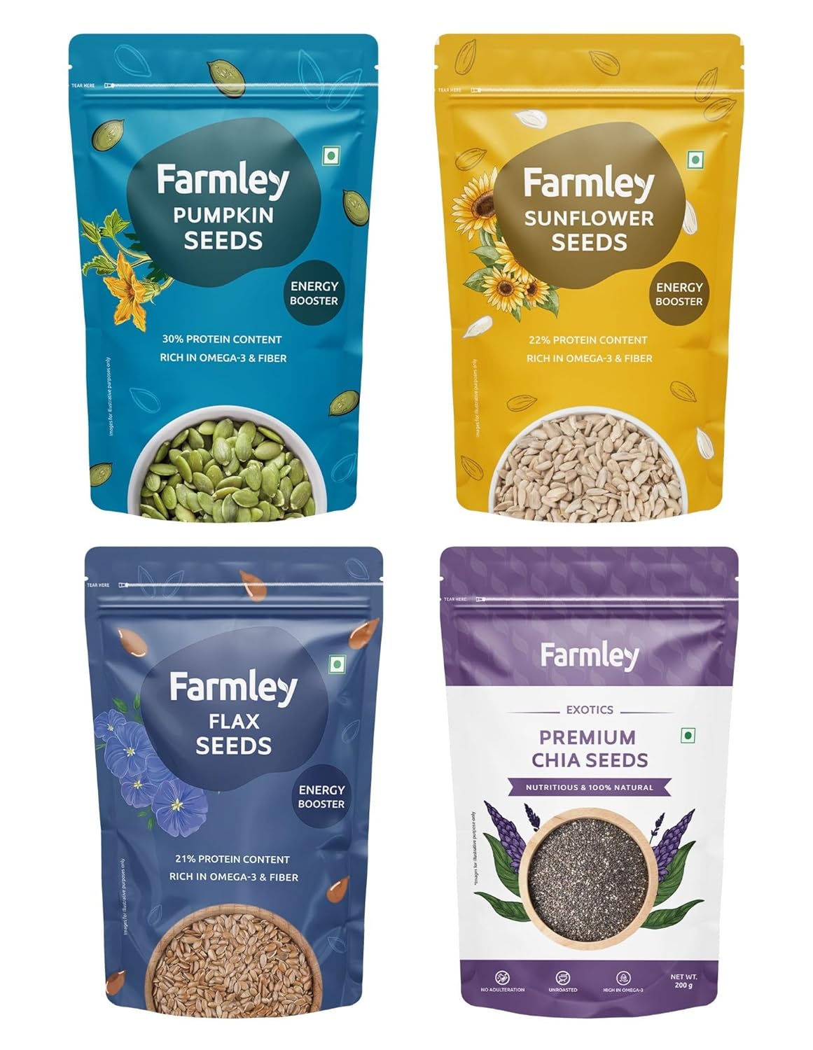 Farmley Premium Seeds Combo Pack for Eating | Total 200 g*4 | Chia ...