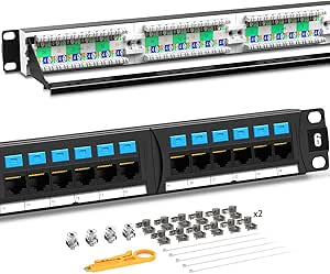 AMPCOM CAT6 24 Ports Patch Panel, Rack Mount - 1U, 19 inch，RJ45 ...