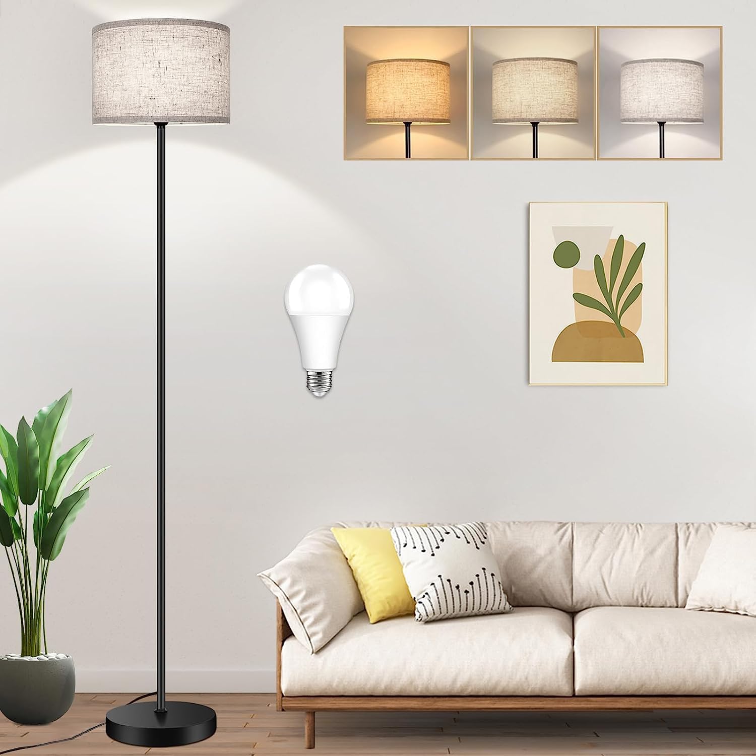 YueME Floor Lamps for Living Room - 3 Color Temp (3000/4000/5000K ...