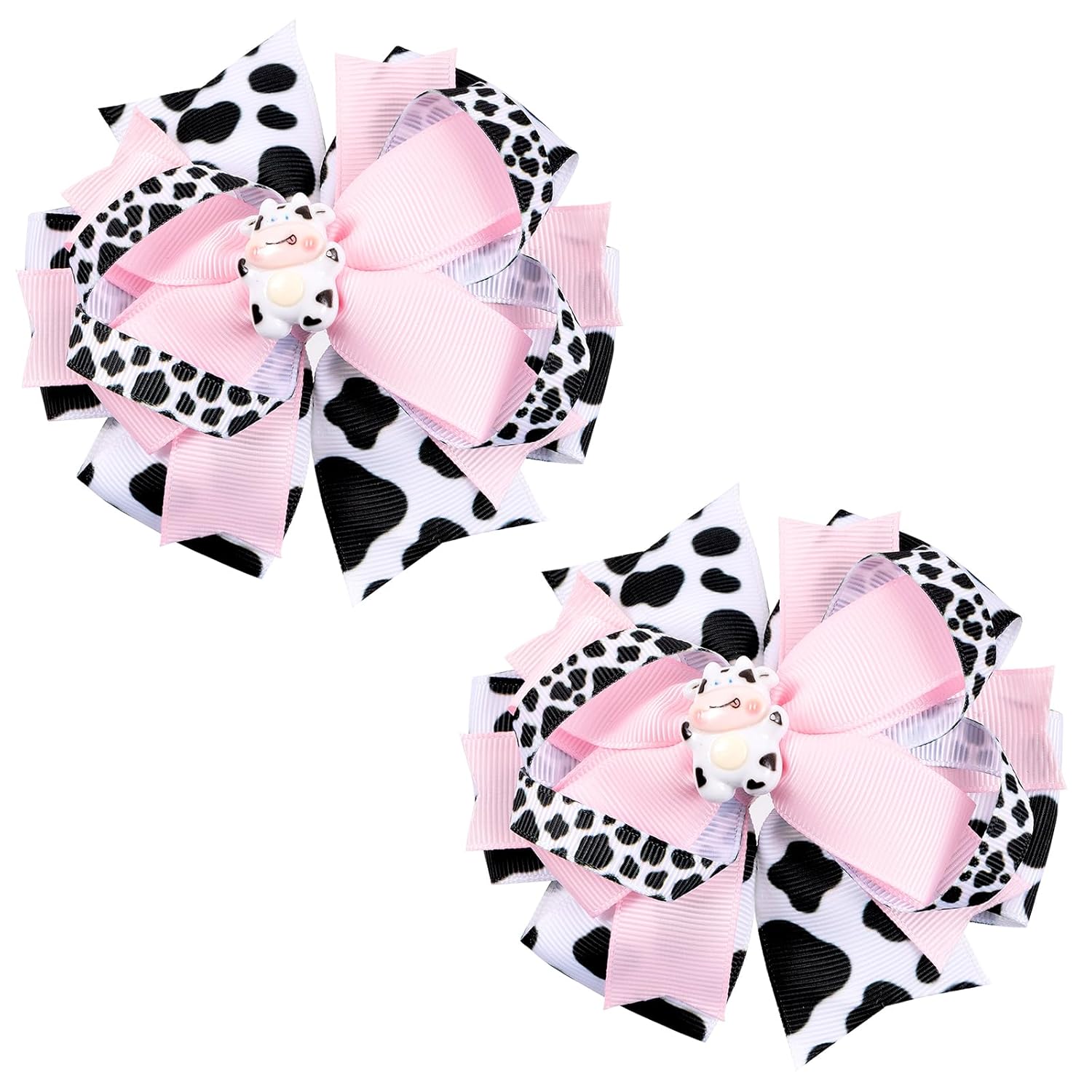 Amazon.com : Cow Print Hair Bow Clips 4" Girls Cute Holstein Moo Cow ...