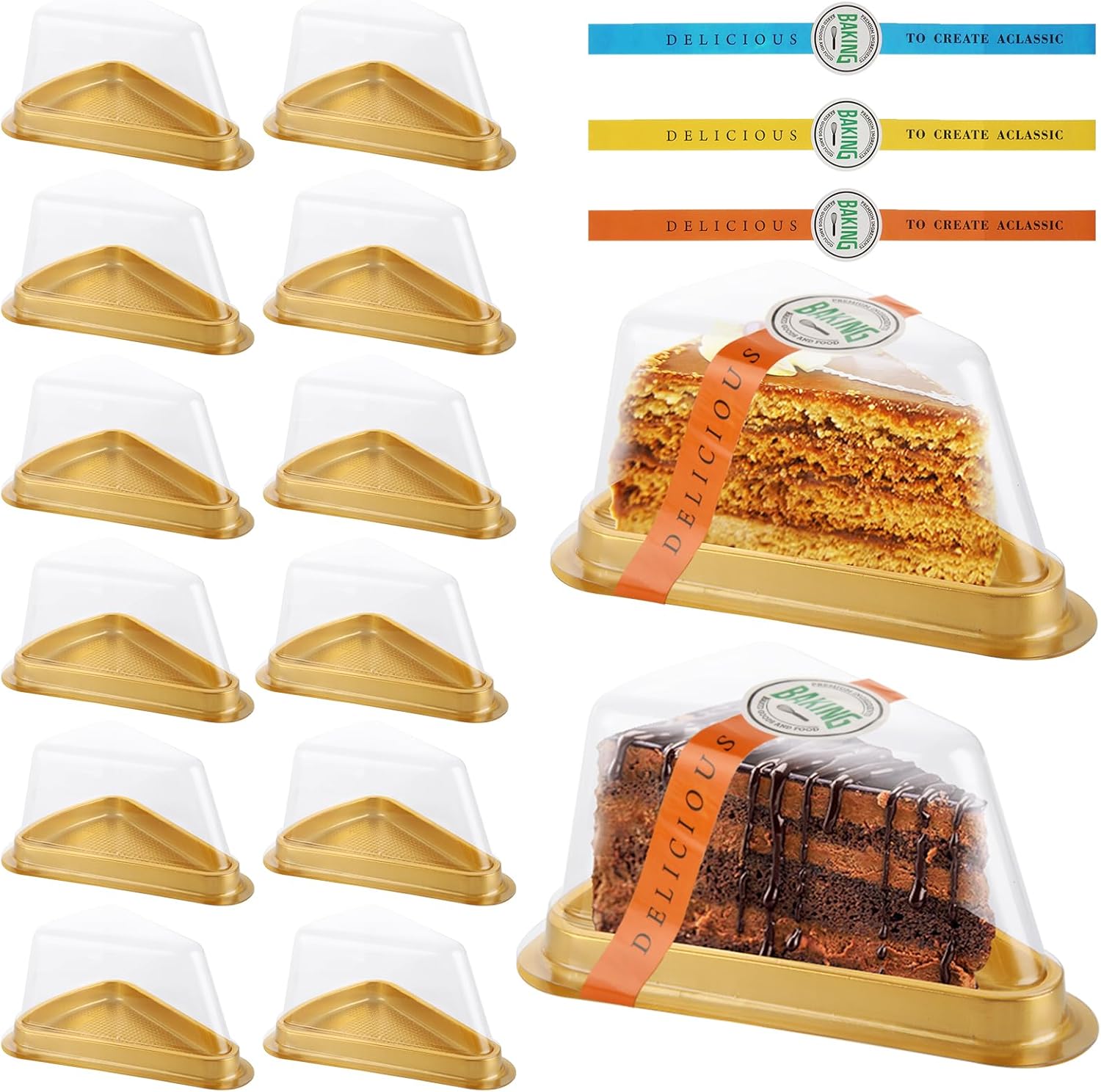 Amazon.com: LDHHYH 100 Pack Plastic Cake Slice Container with Stickers ...