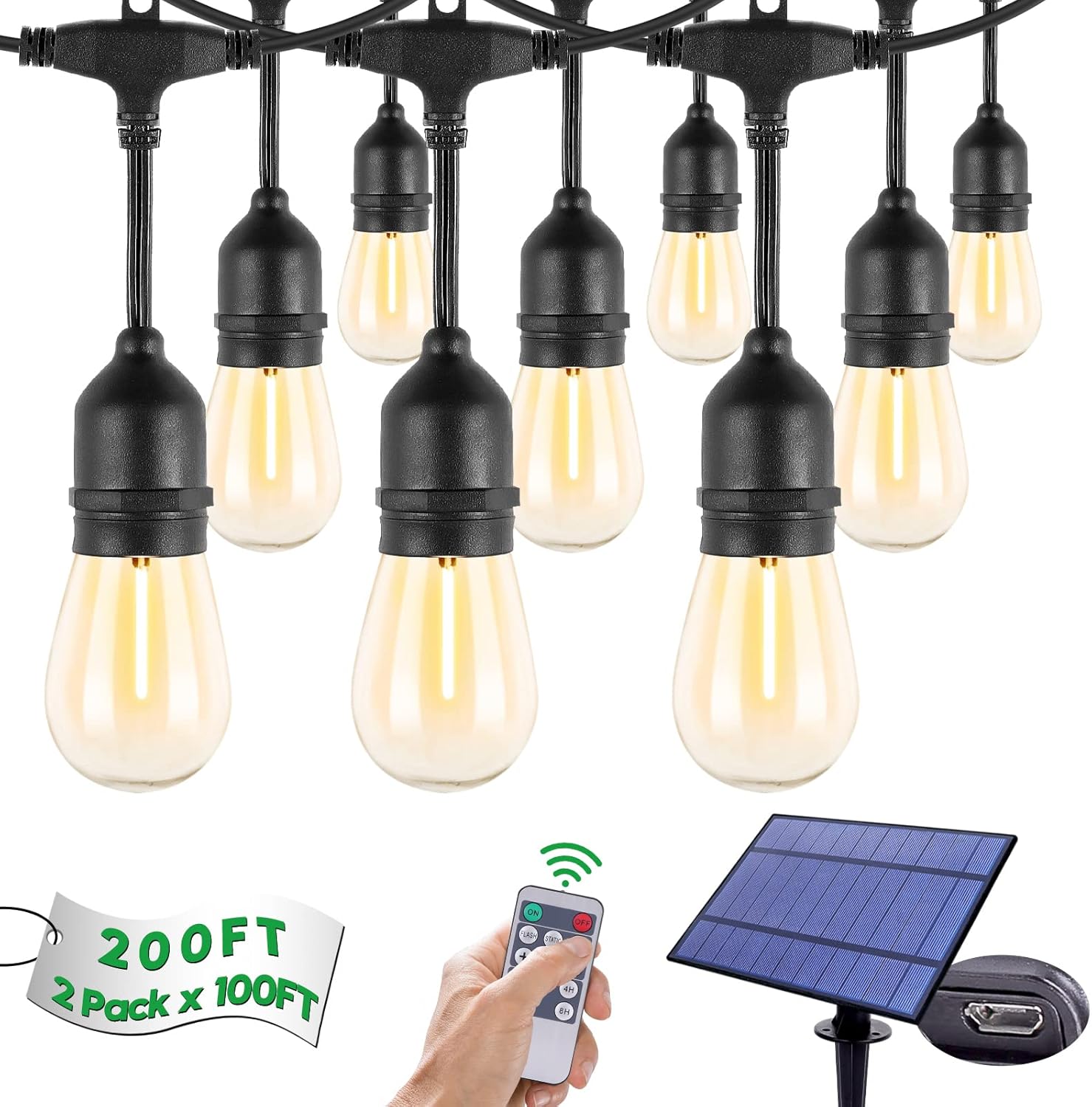 2 Pack 200FT Solar Powered String Lights Outdoor Waterproof, Patio ...