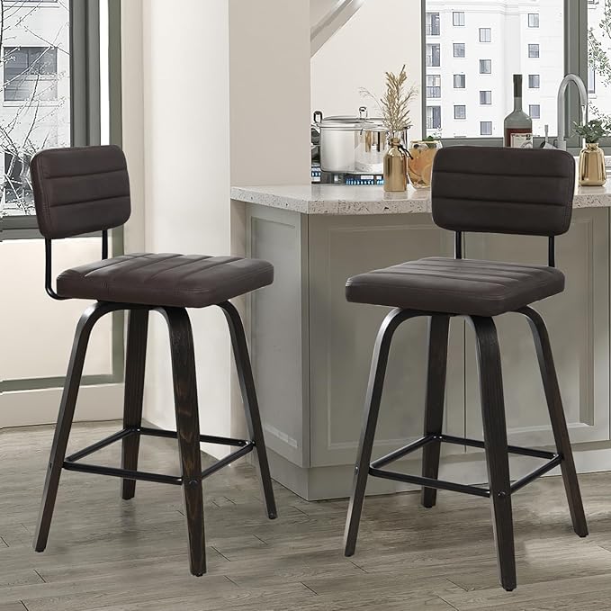Amazon.com: Counter Height Bar Stools Set of 2 Wood Swivel Bar Stools ...