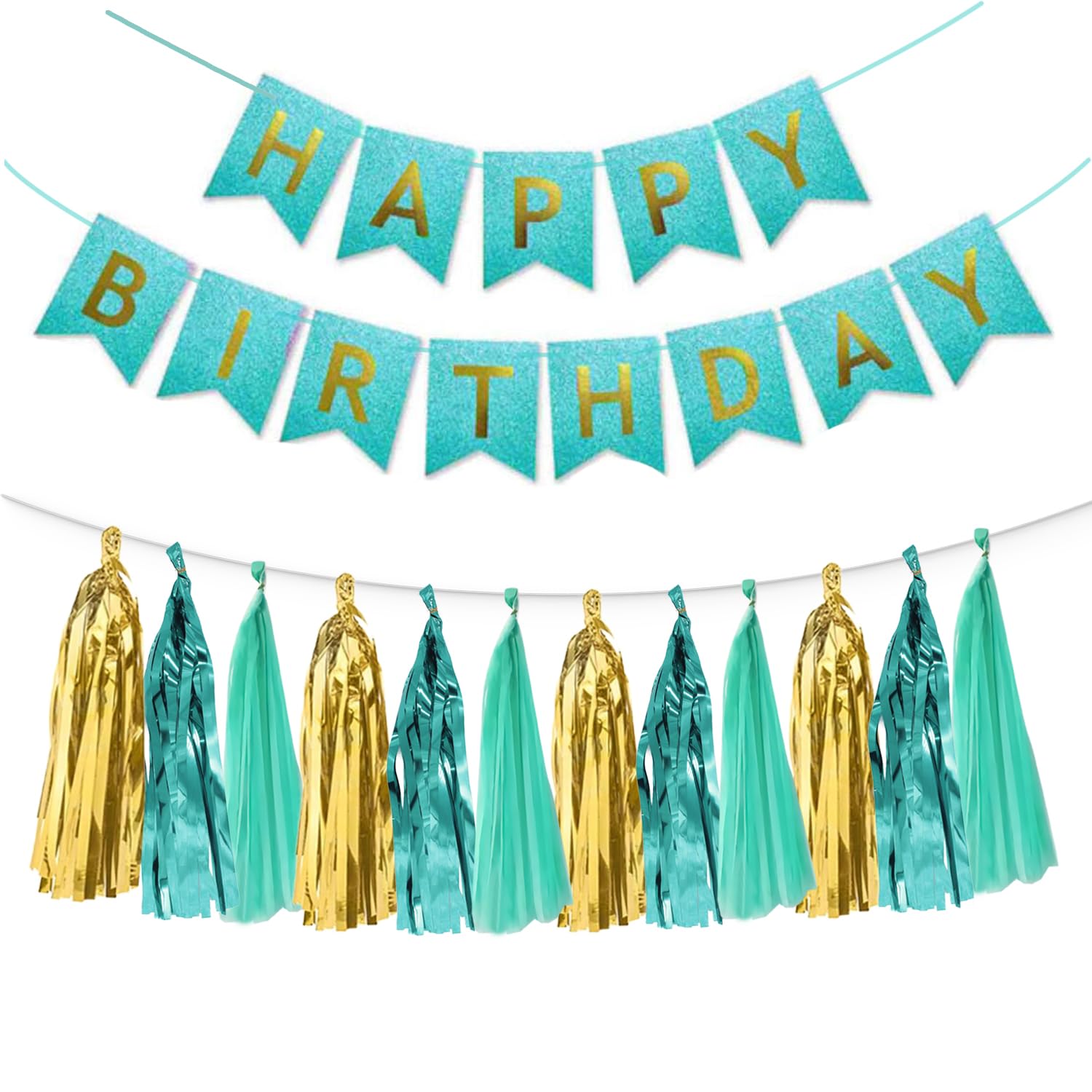 Amazon.com: Teal Turquoise Gold Birthday Party Decorations Aqua Mint ...