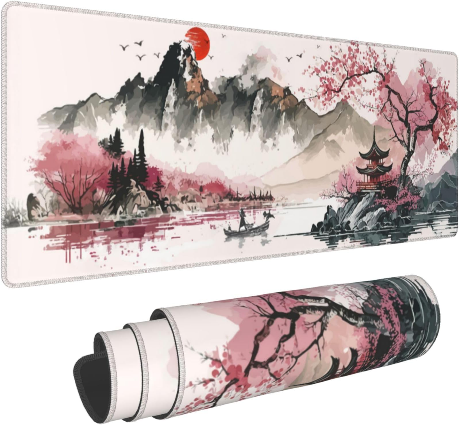 Amazon.com: VNDL Large Japanese Gaming Mouse Pad, White and Red ...