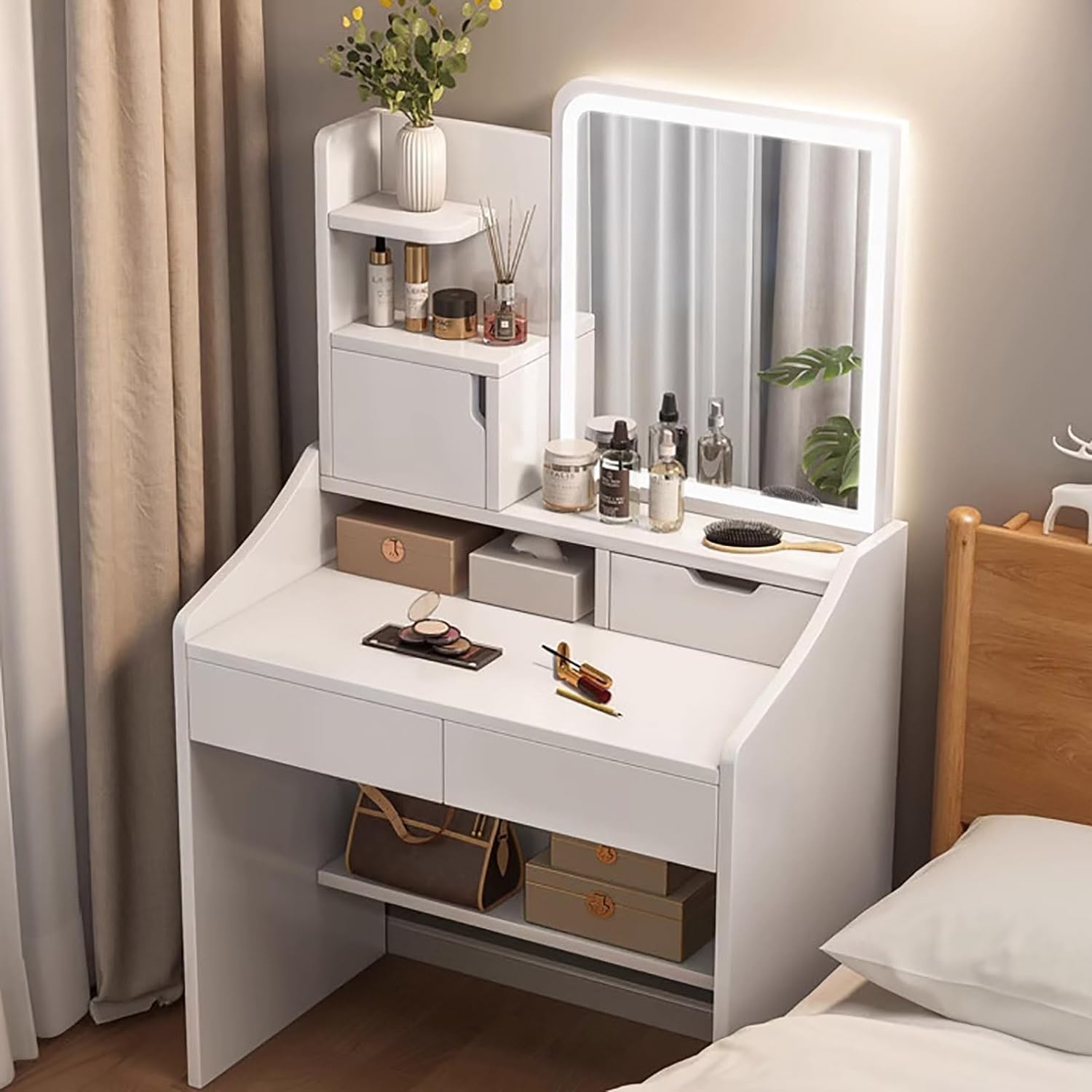 Coiffeuse avec miroir et lumières, coiffeuse avec 2 tiroirs, coiffeuse ...