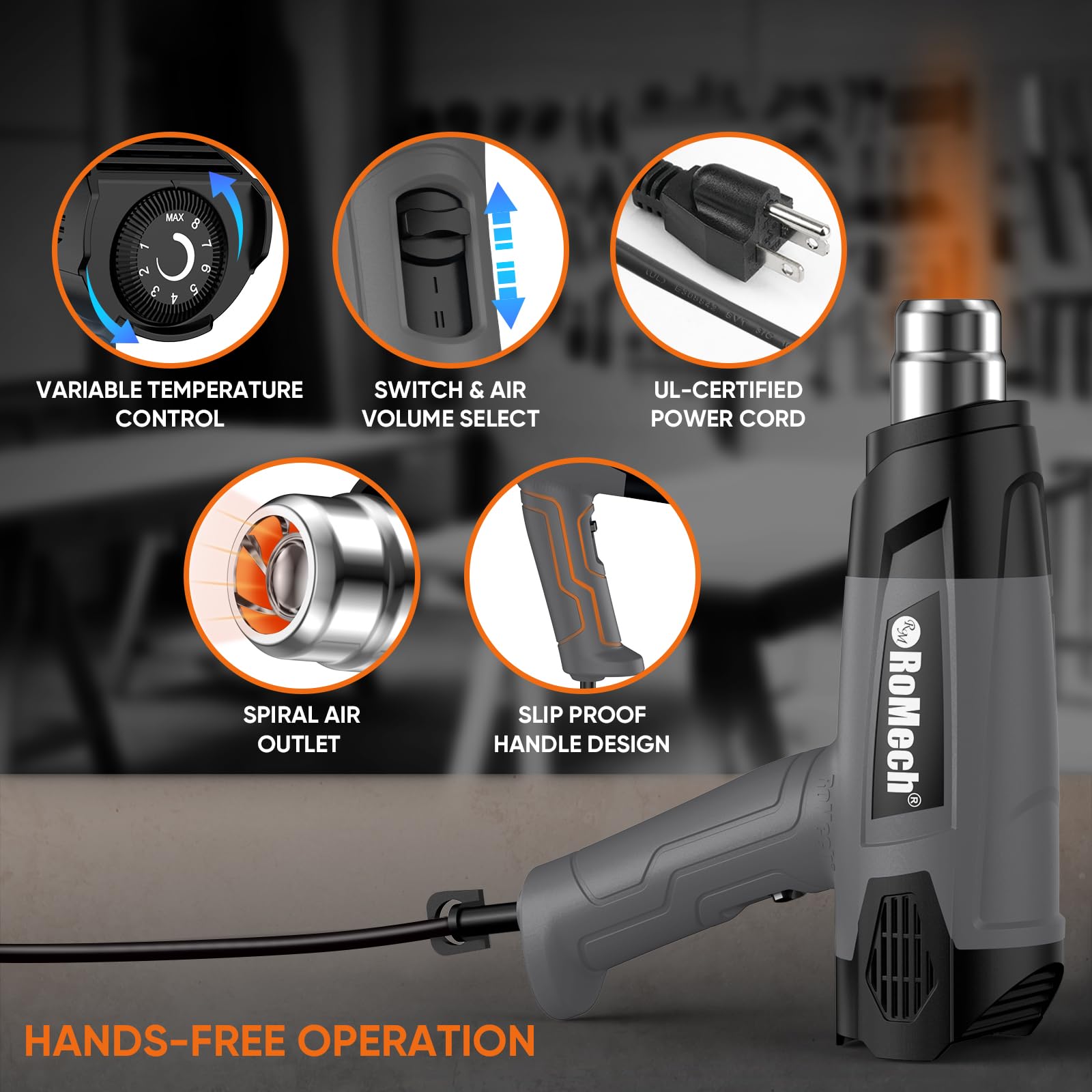 Snapklik.com : ROMECH 1500W Heavy Duty Heat Gun, Variable Temperature ...