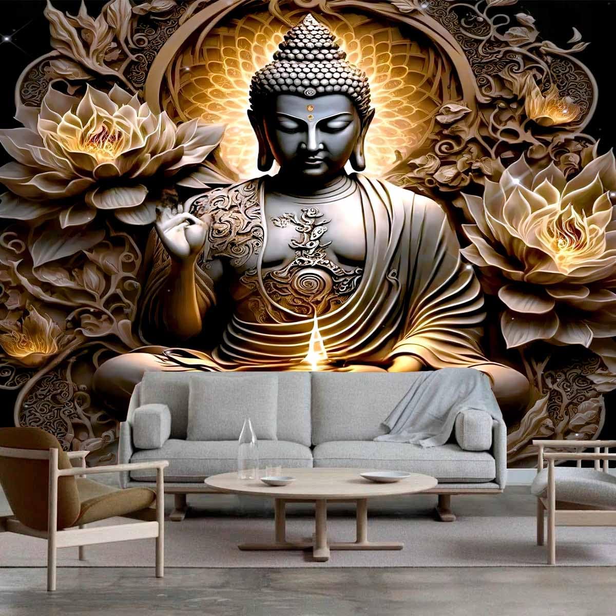 FENDROM Sitting Golden Buddha Tapestry Wall Hanging Buddhist Statue ...